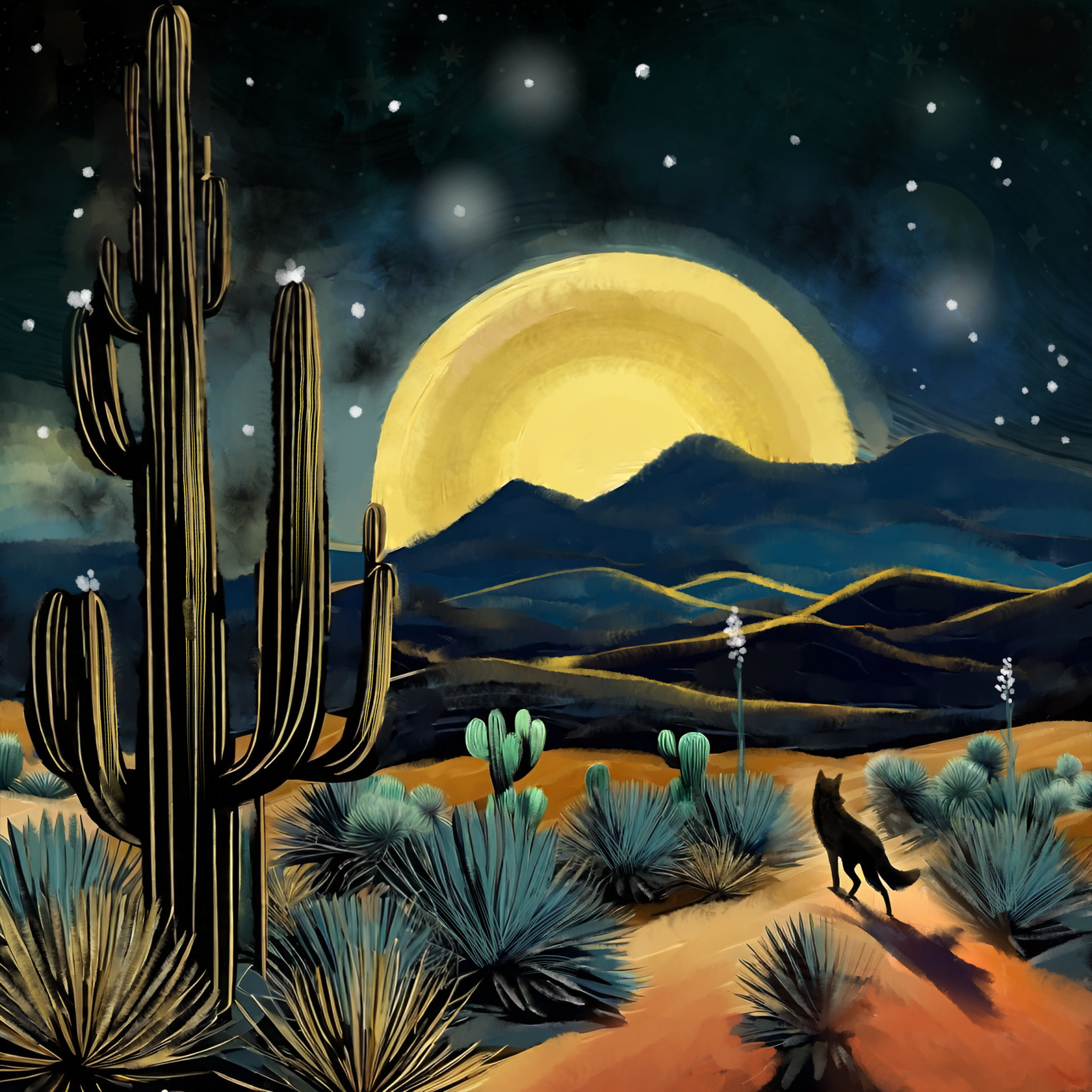 Desert Moonrise - Illustrated Print by Thomas Little – Little Ocean ...